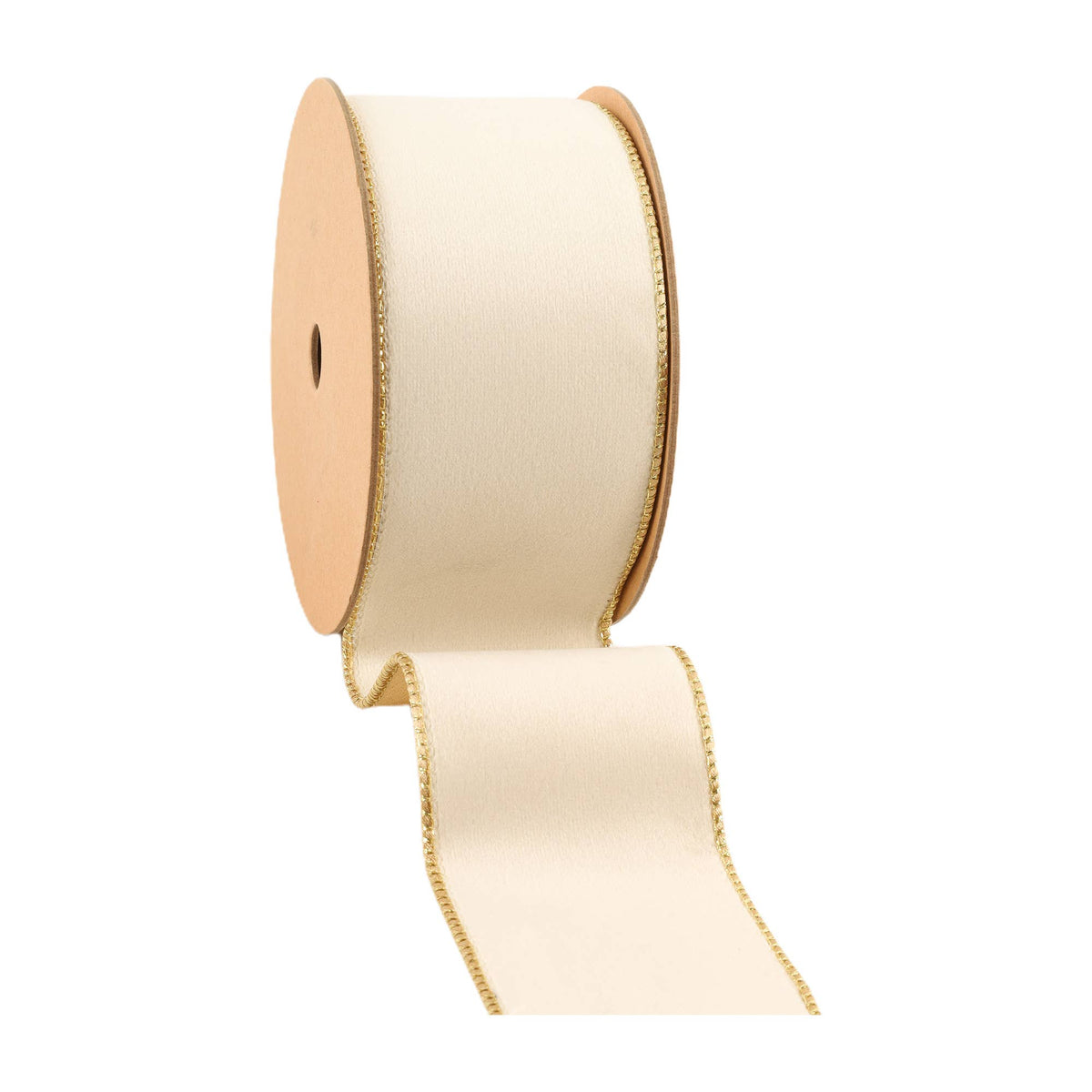 2 1/2" Reversible Classic Velvet Wired Ribbon | Ivory/Gold | 10 Yard R ...